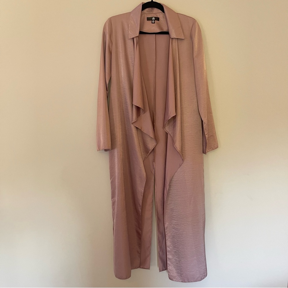 Premium Pink Hammered Satin Waterfall Duster Jacket - Gem